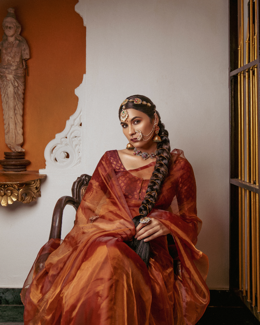 Queen Bee Honey Gold Organza Saree | Luxury Wedding & Party Saree ...